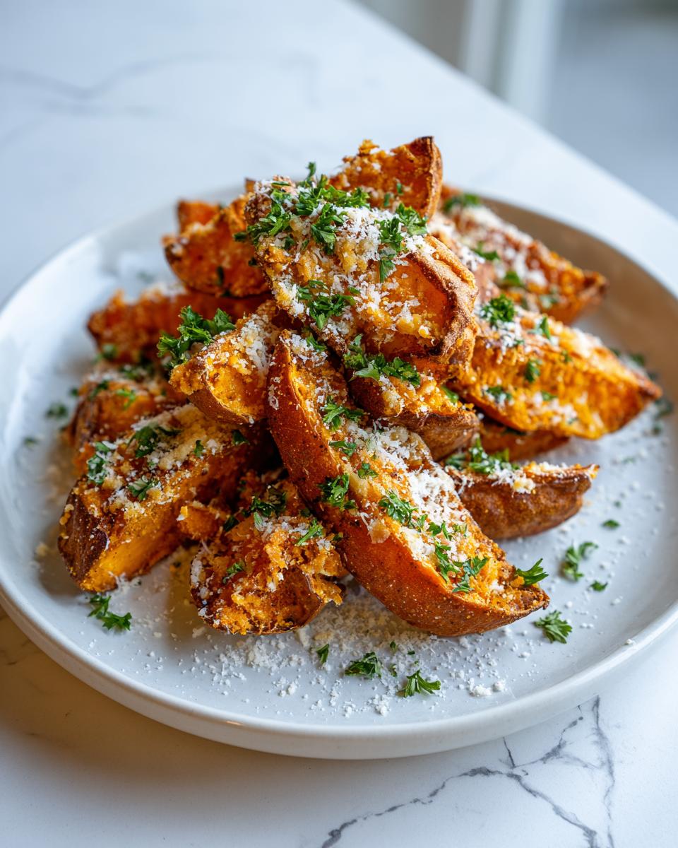 Amazing 2 Garlic Parmesan Sweet Potato Wedges